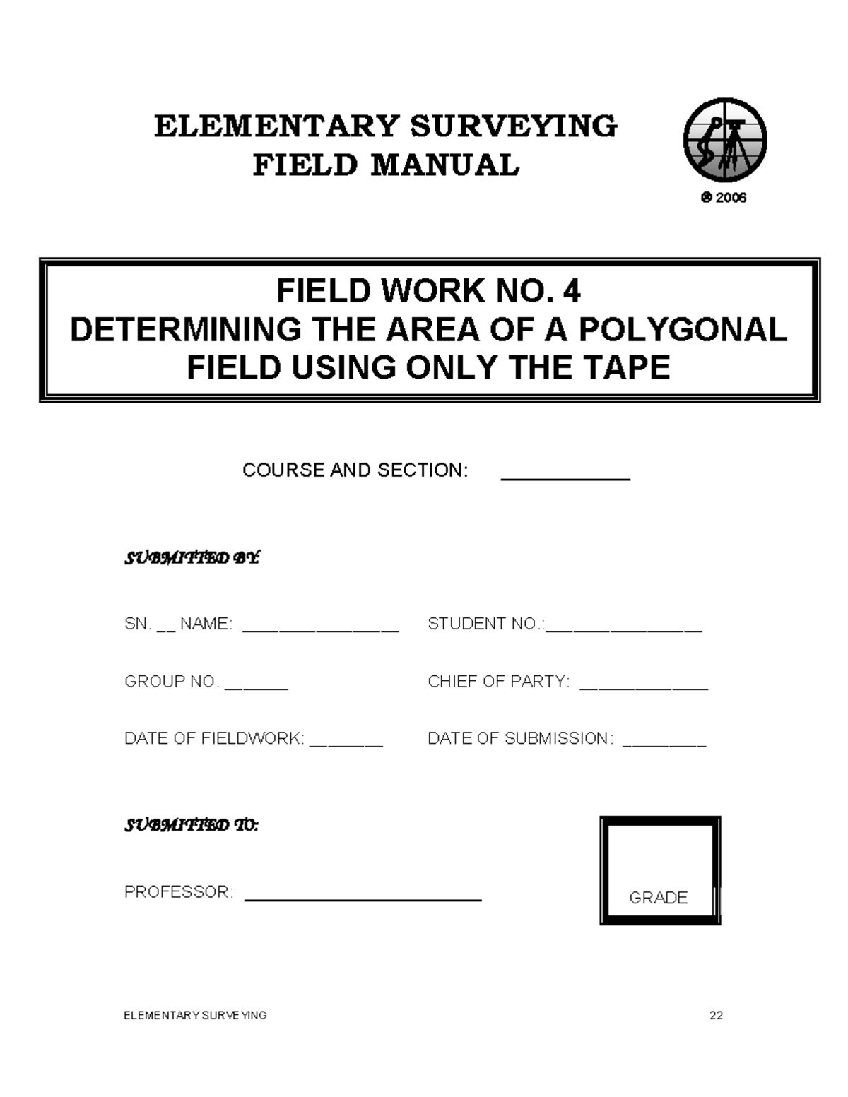 Field Work No. 4: Area Calculation of Polygonal Field via Tape ...