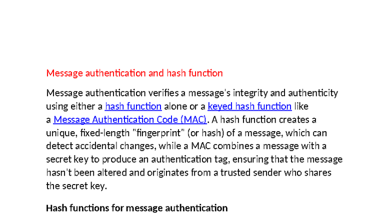 Nsc 4 Unit: Message Authentication and Hash Functions in Cryptography - Studocu