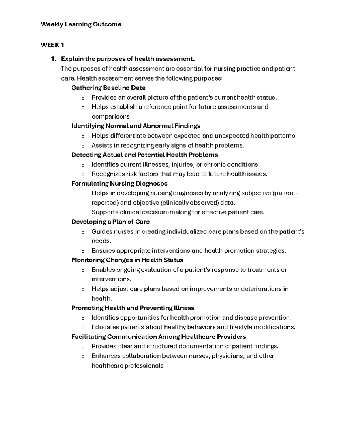 Health Assessment Study Guide: Weekly Learning Outcomes & Techniques ...