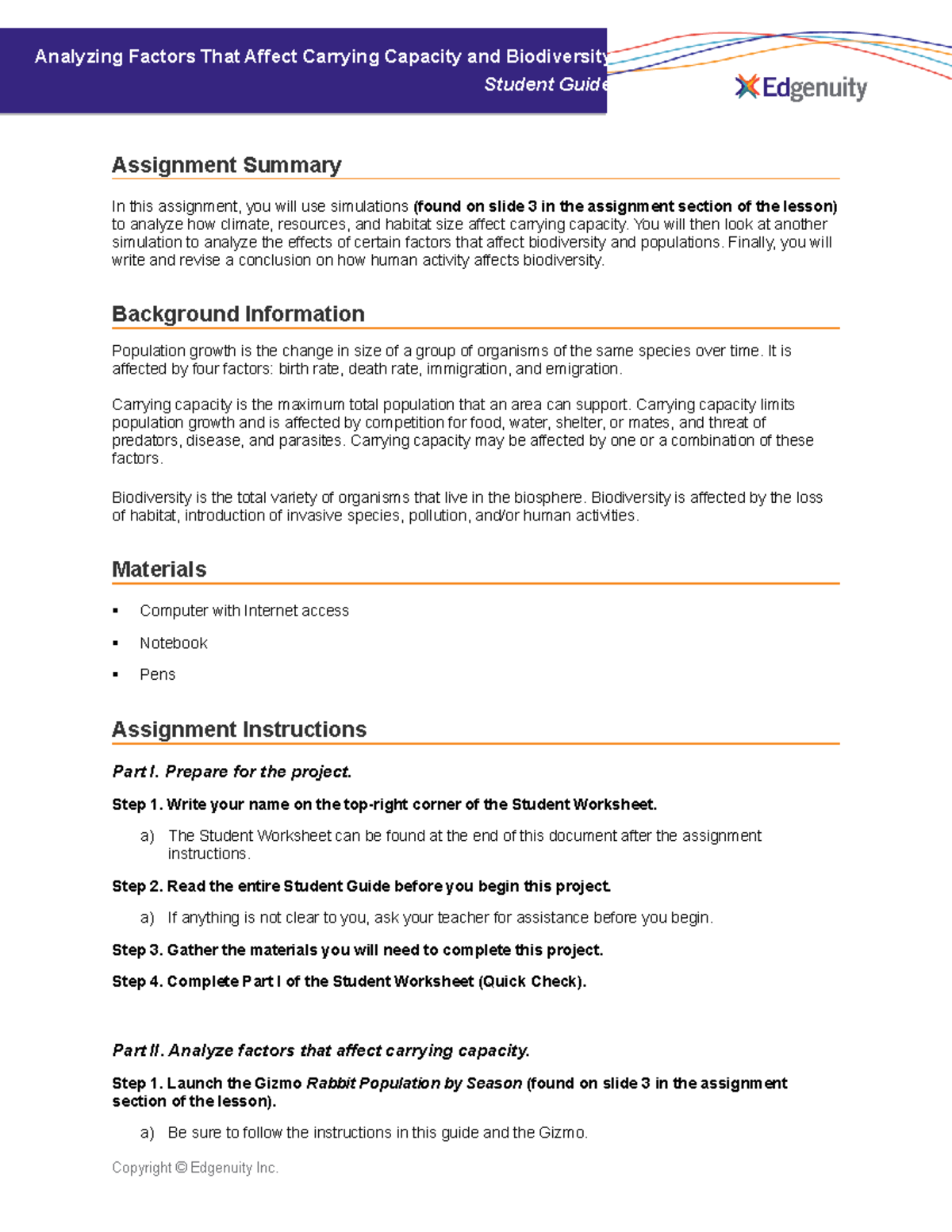 Student Guide: Analyzing Carrying Capacity & Biodiversity Factors - Studocu
