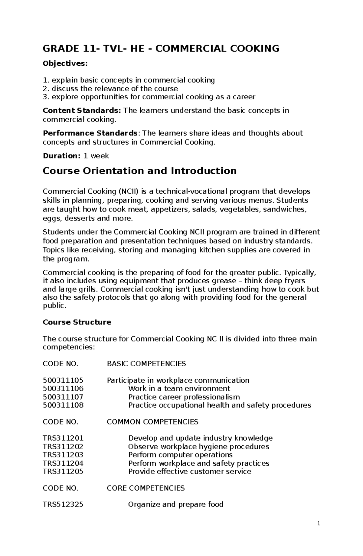 Grade 11 CC Module 1 - Introduction to Commercial Cooking NCII - Studocu