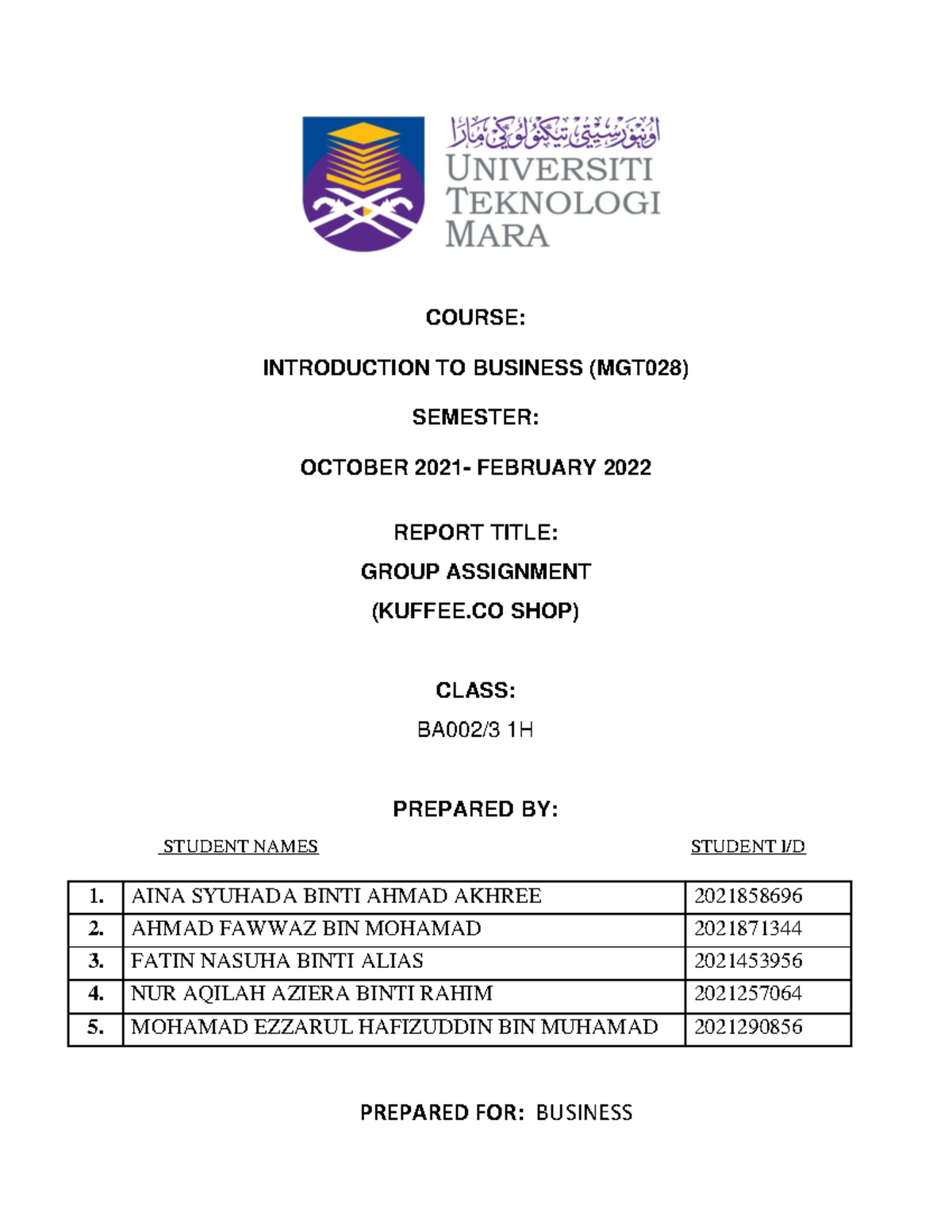 MGT028 Group Assignment on Kuffee.co Business Strategy Report - Studocu