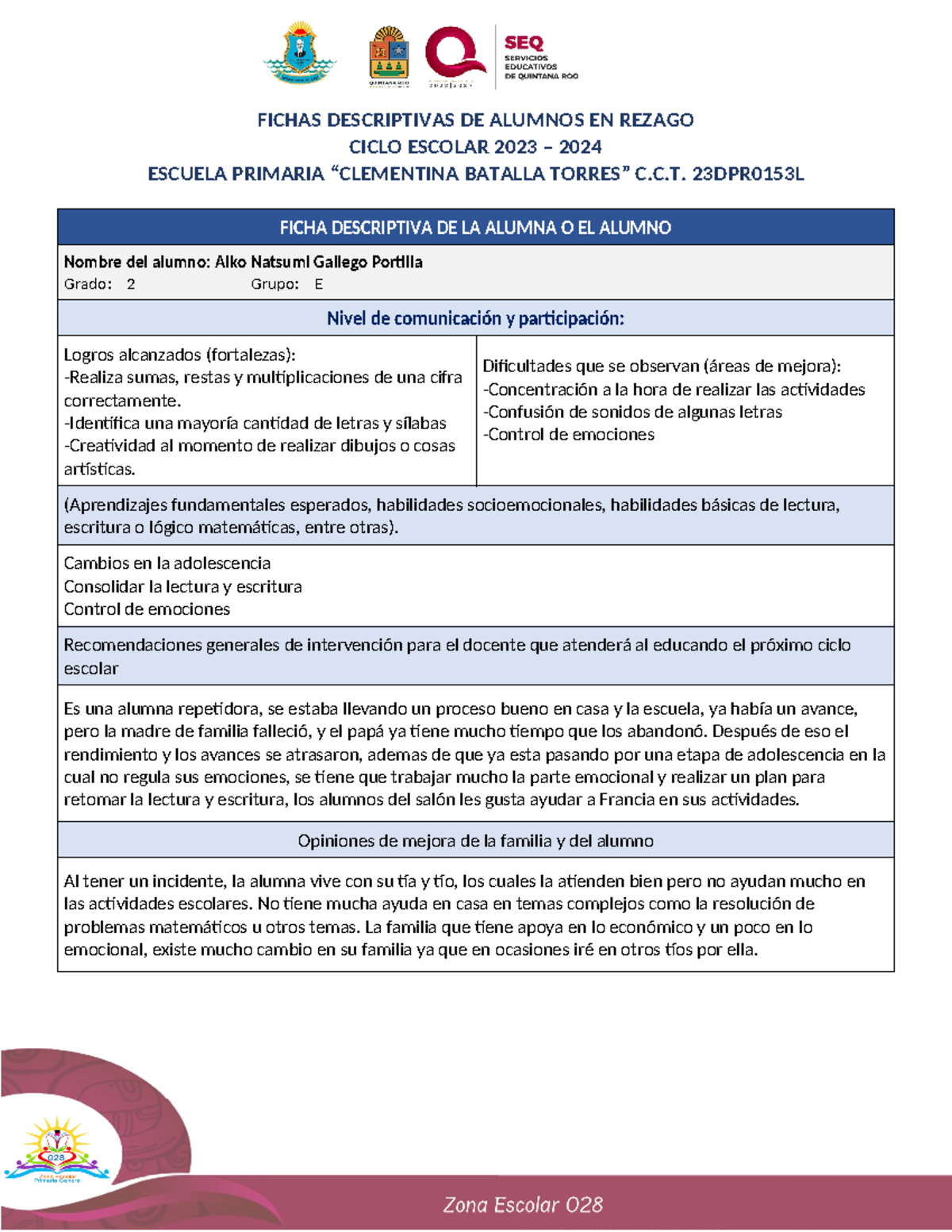 Fichas Descriptivas Alumnos en Rezago 2023-24: Aiko Natsumi Gallego - Studocu