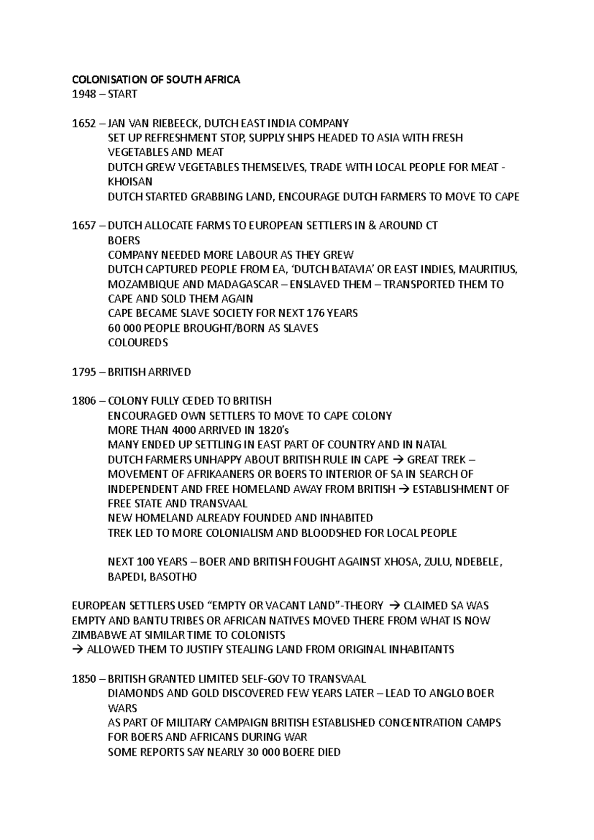 Colonisation OF South Africa (Basic timeline of Apartheid ...