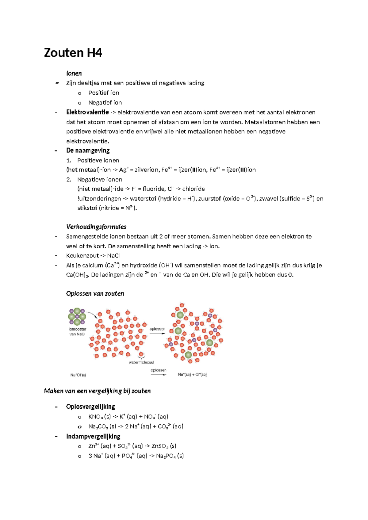 Samenvatting Scheikunde Hoofdstuk 4: Zouten en Ionen (HAVO 4) - Studeersnel