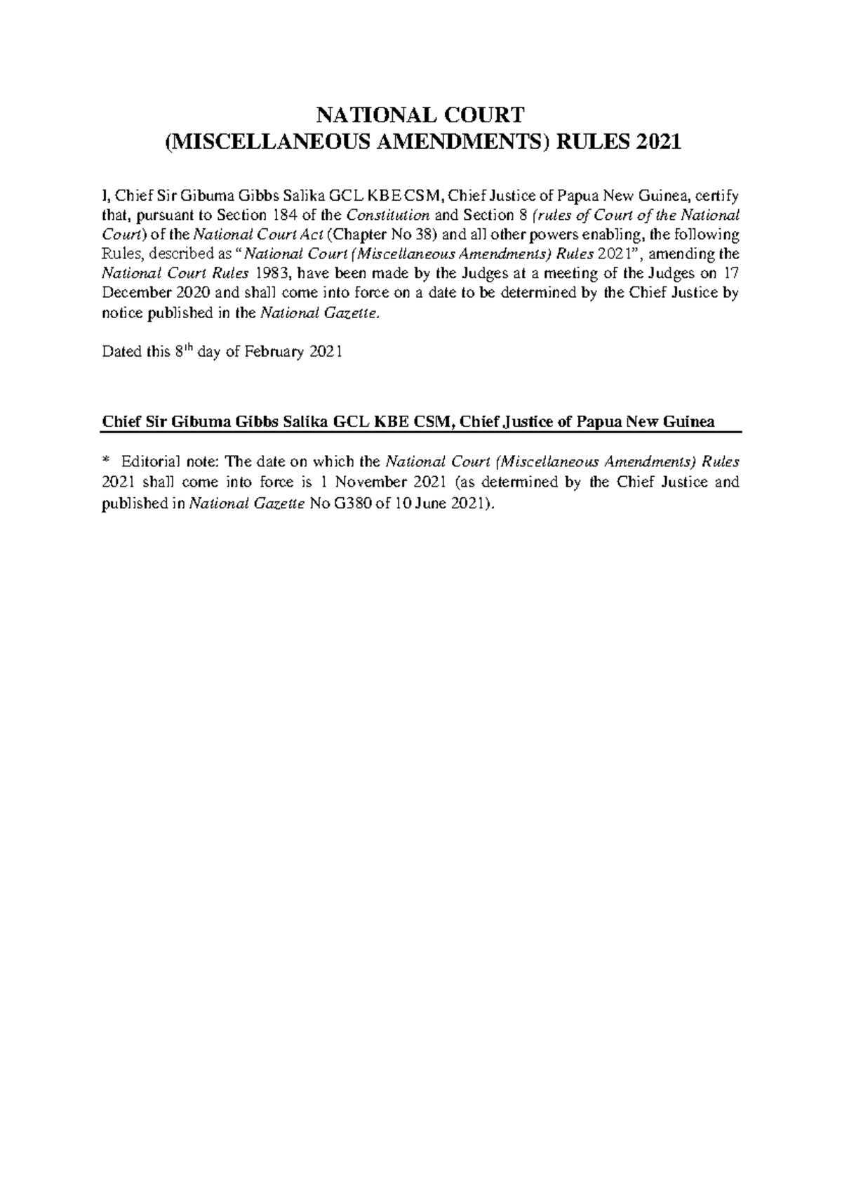 National Court (Miscellaneous Amendments) Rules 2021 - Final - Studocu