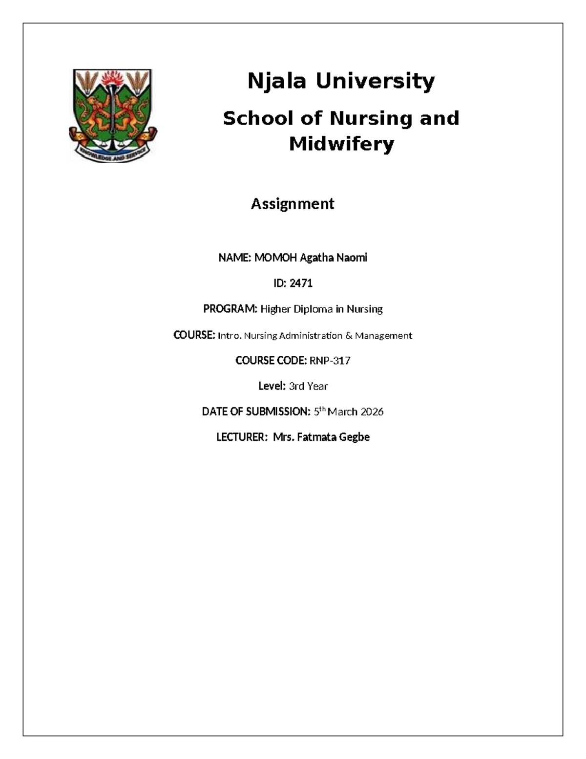 Leadership Role for the Nurse in Charge: Assignment - Intro. Nursing ...