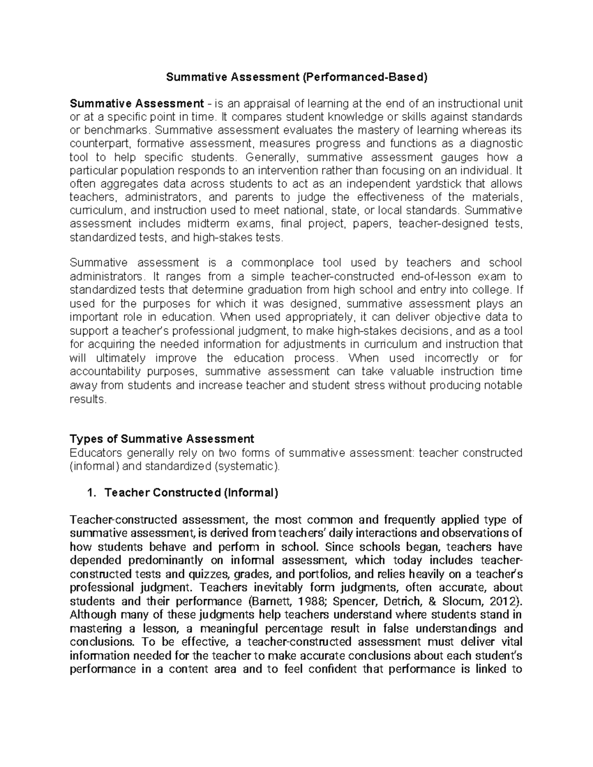 Summative Assessment Overview: Types, Validity, and Reliability - Studocu