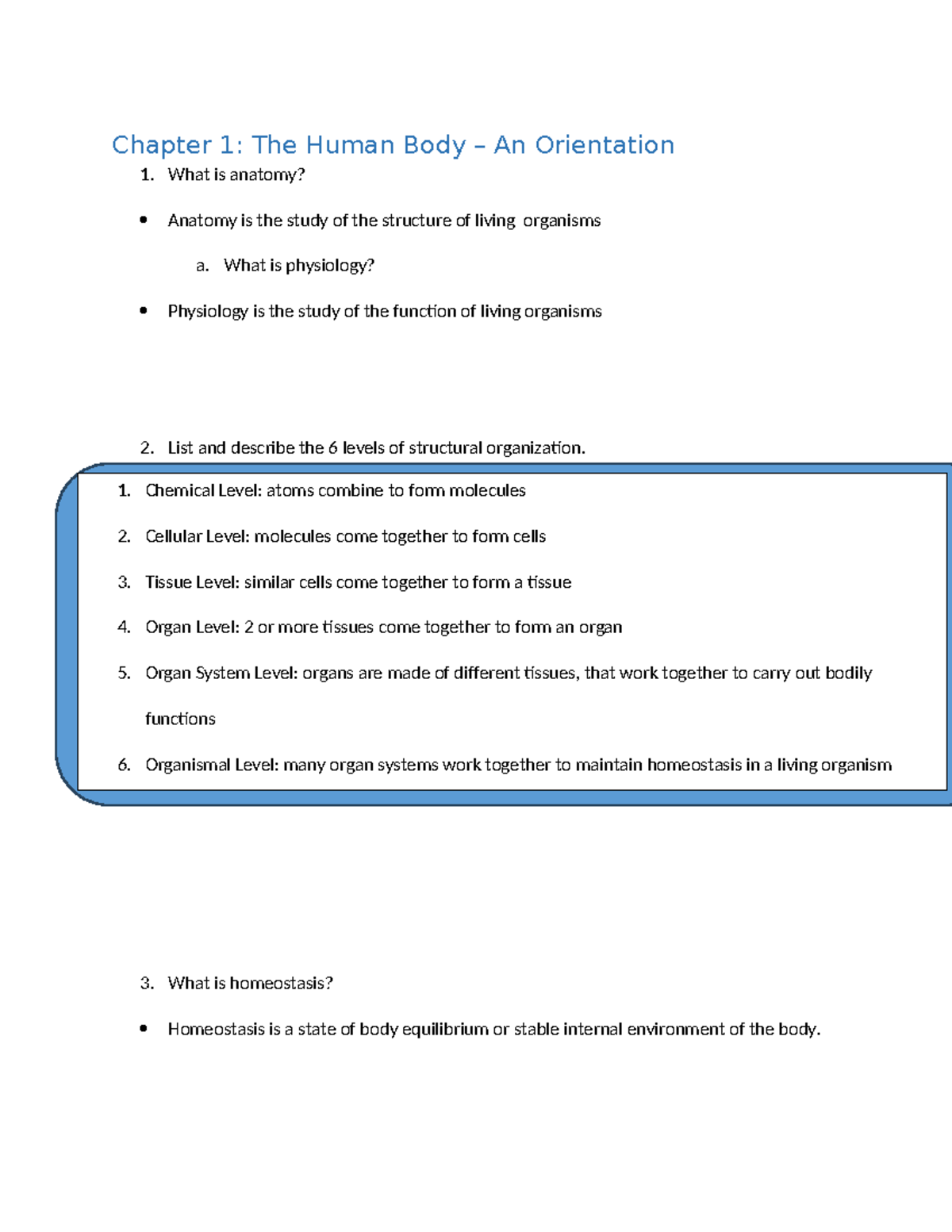 Bio2113 Chapter 1 Study Guide: The Human Body Orientation Overview ...