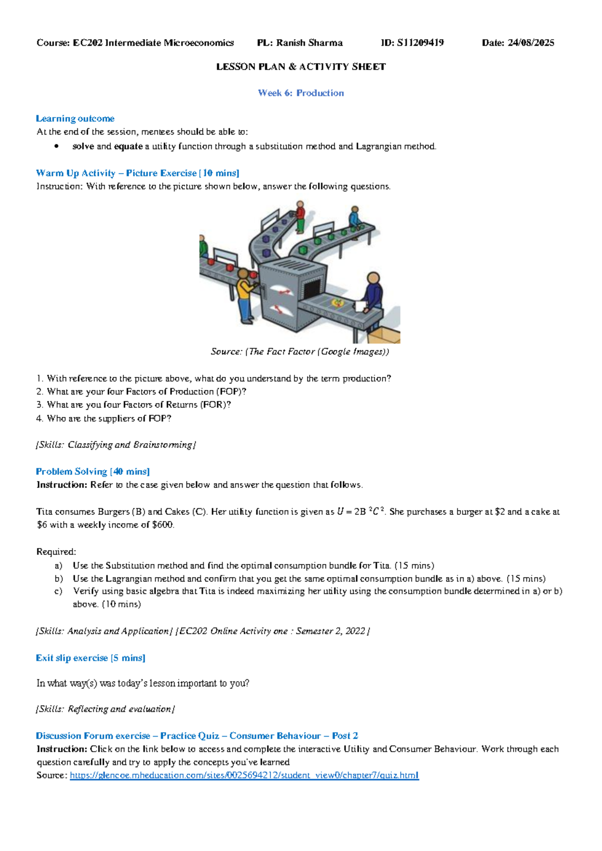EC202 Intermediate Microeconomics Week 6 Lesson Plan & Activities - Studocu
