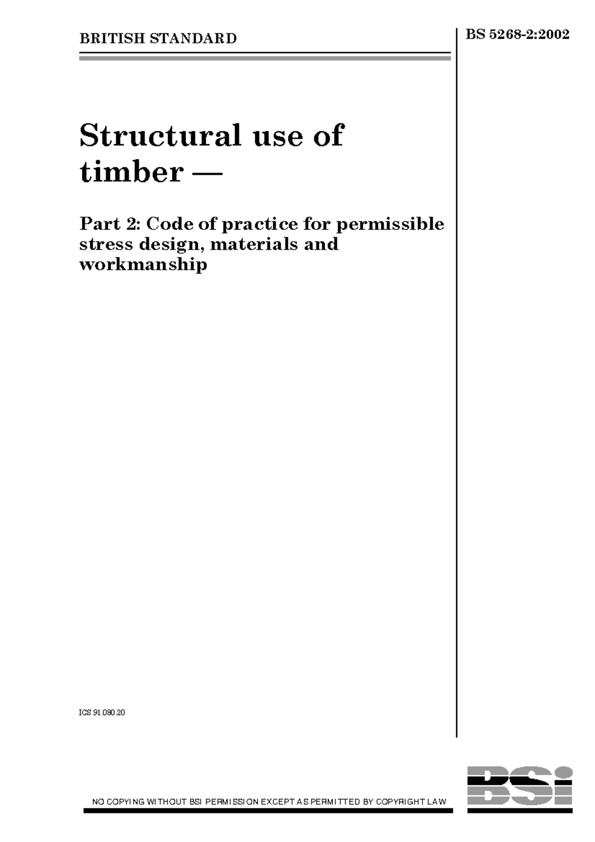 BS 5268-2:2002 Code of Practice for Structural Timber Design - Studocu