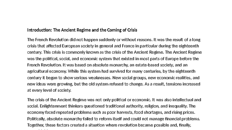 Ancien Régime Crisis and Its Role in the French Revolution - Studocu