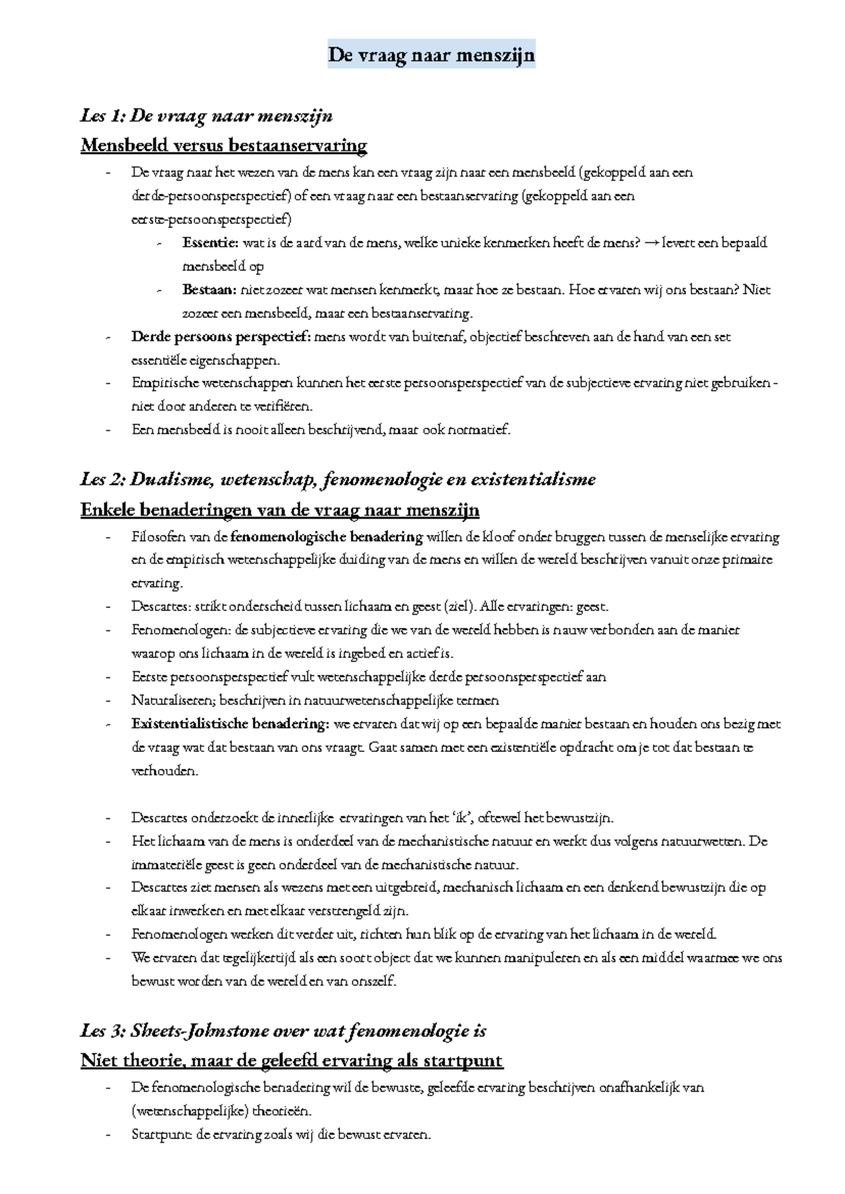 Eindtermen Examenonderwerp Filosofie: Menszijn en Bestaanservaring ...