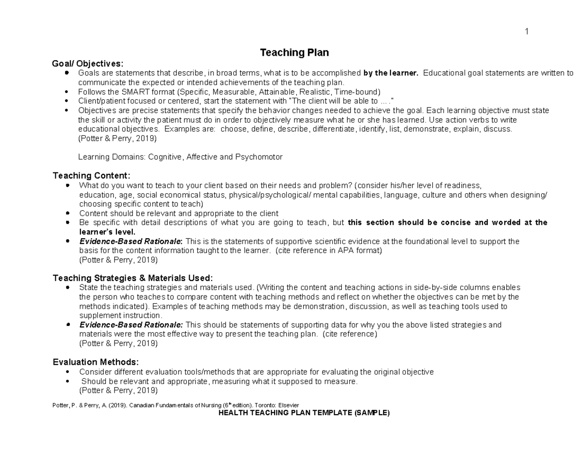 NC2 Health Teaching PLAN: Sample Template for Nursing Students - Studocu