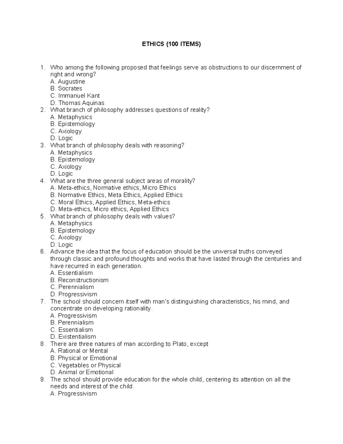 PPS Ethics Raw Set 1 - Comprehensive Review Questions - Studocu