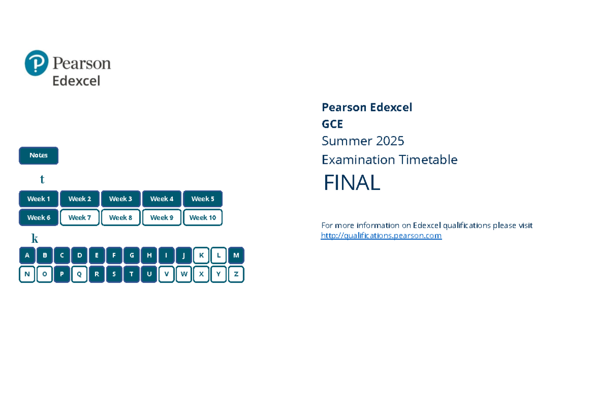 X Pearson Edexcel GCE Summer 2025 examination timetable final notes ...