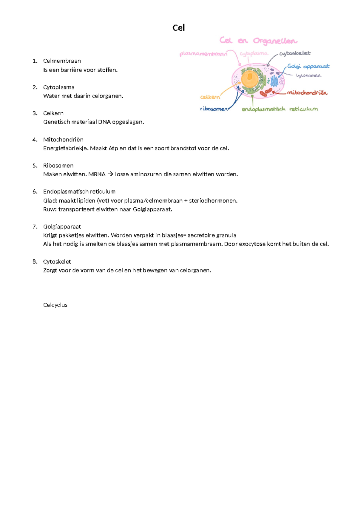 Samenvatting van de Celstructuur - Ross & Wilson Anatomie (FYS 101 ...