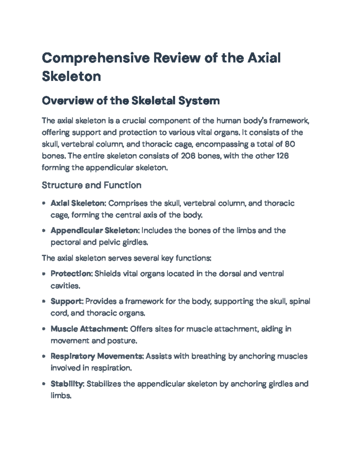 Comprehensive Overview of Axial Skeleton Structure & Function (BIO101 ...