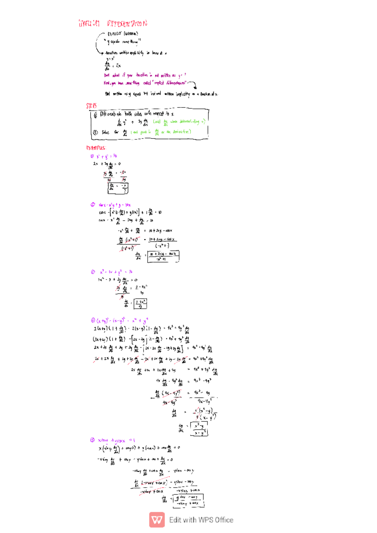 Differentiation of Implicit Functions: A Study Guide - Studocu