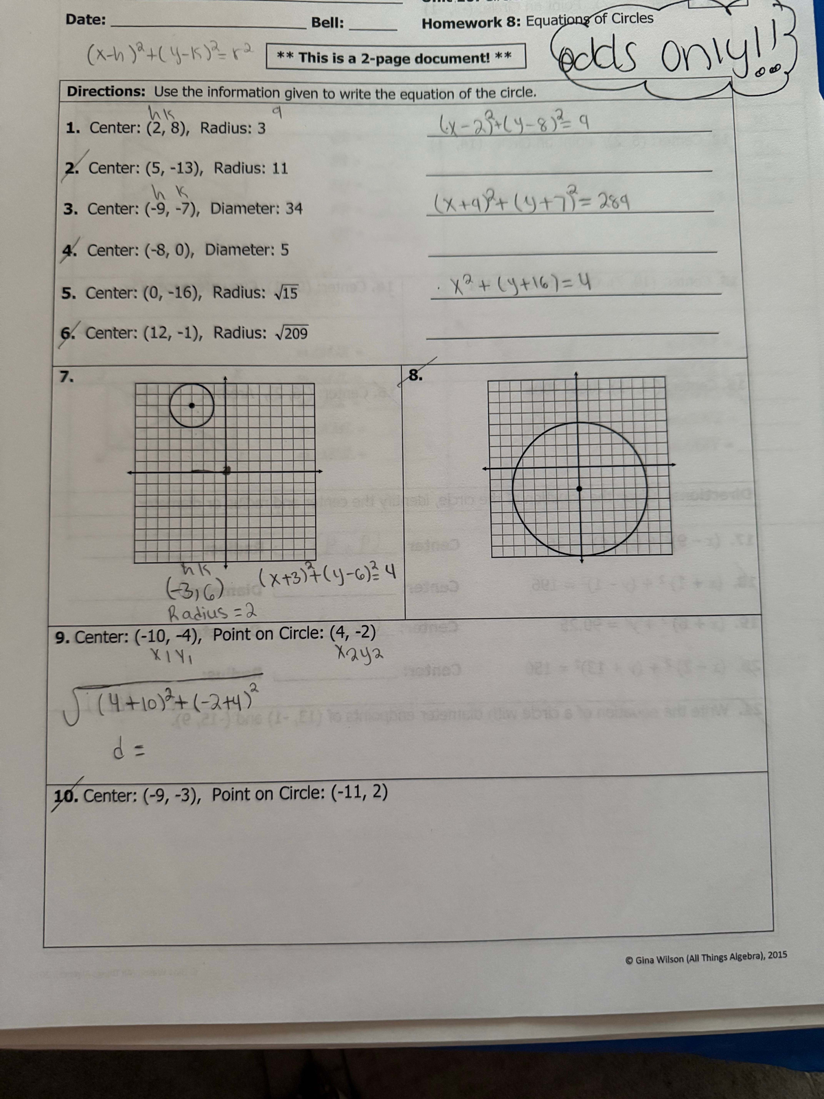 Bell: Homework 8 - Equations of Circles and Their Properties - Studocu