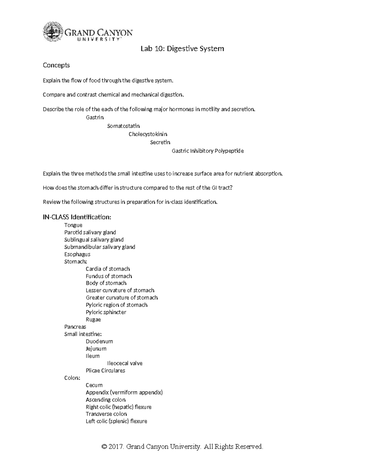 BIO211L Lab 10: Digestive System Concepts & Structures - Studocu