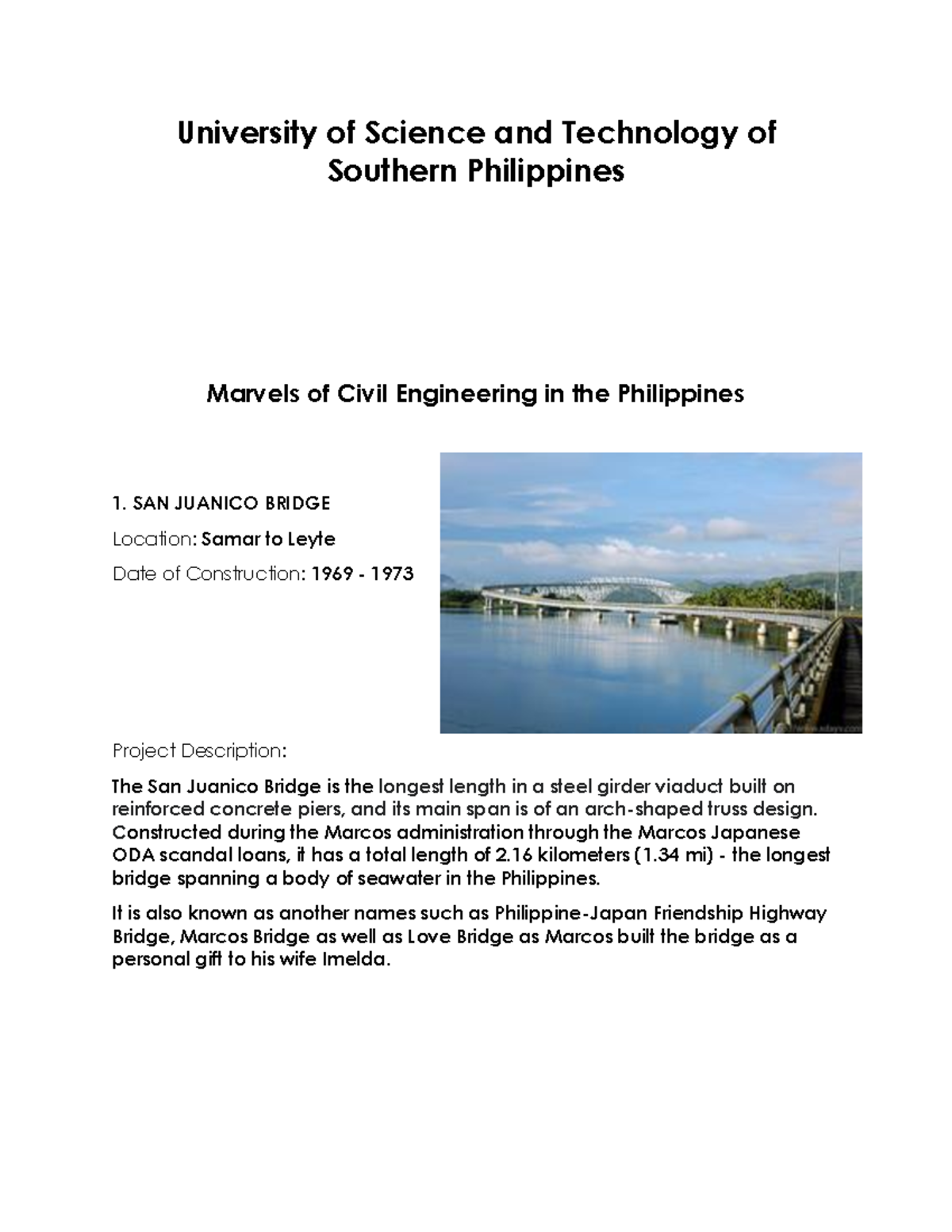 Marvels of Civil Engineering in the Philippines - University of Science ...