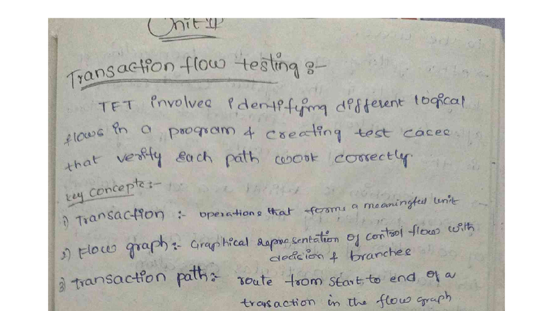 Unit II Transaction Flow Testing Techniques - Important Notes (STM ...