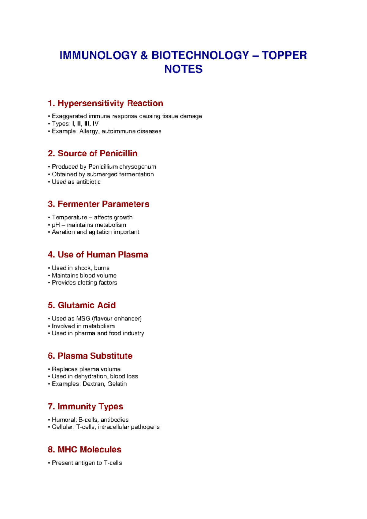 IMMUNOLOGY BIOTECHNOLOGY TOPPER NOTES: Key Concepts & Applications ...