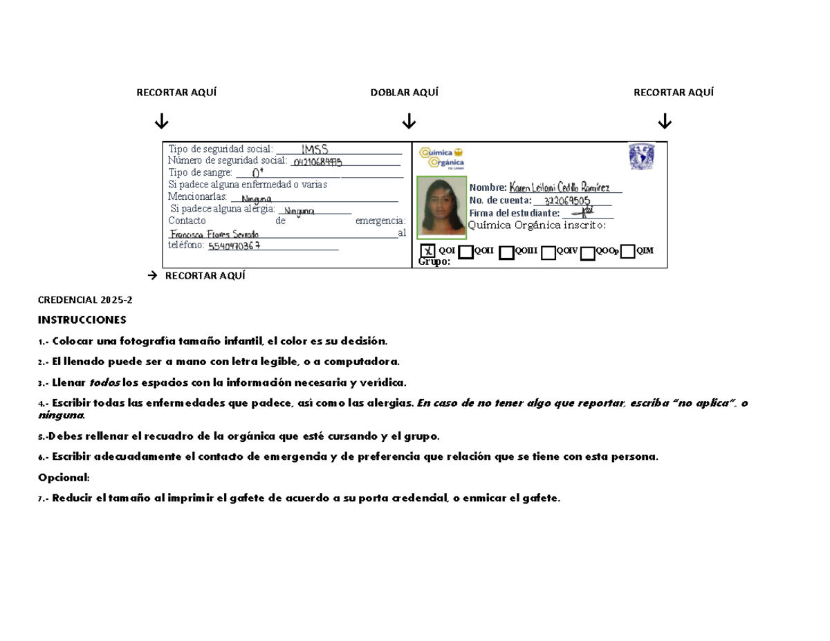 Gafete de Identificación Estudiantil - Química Orgánica (QOI, QOII ...