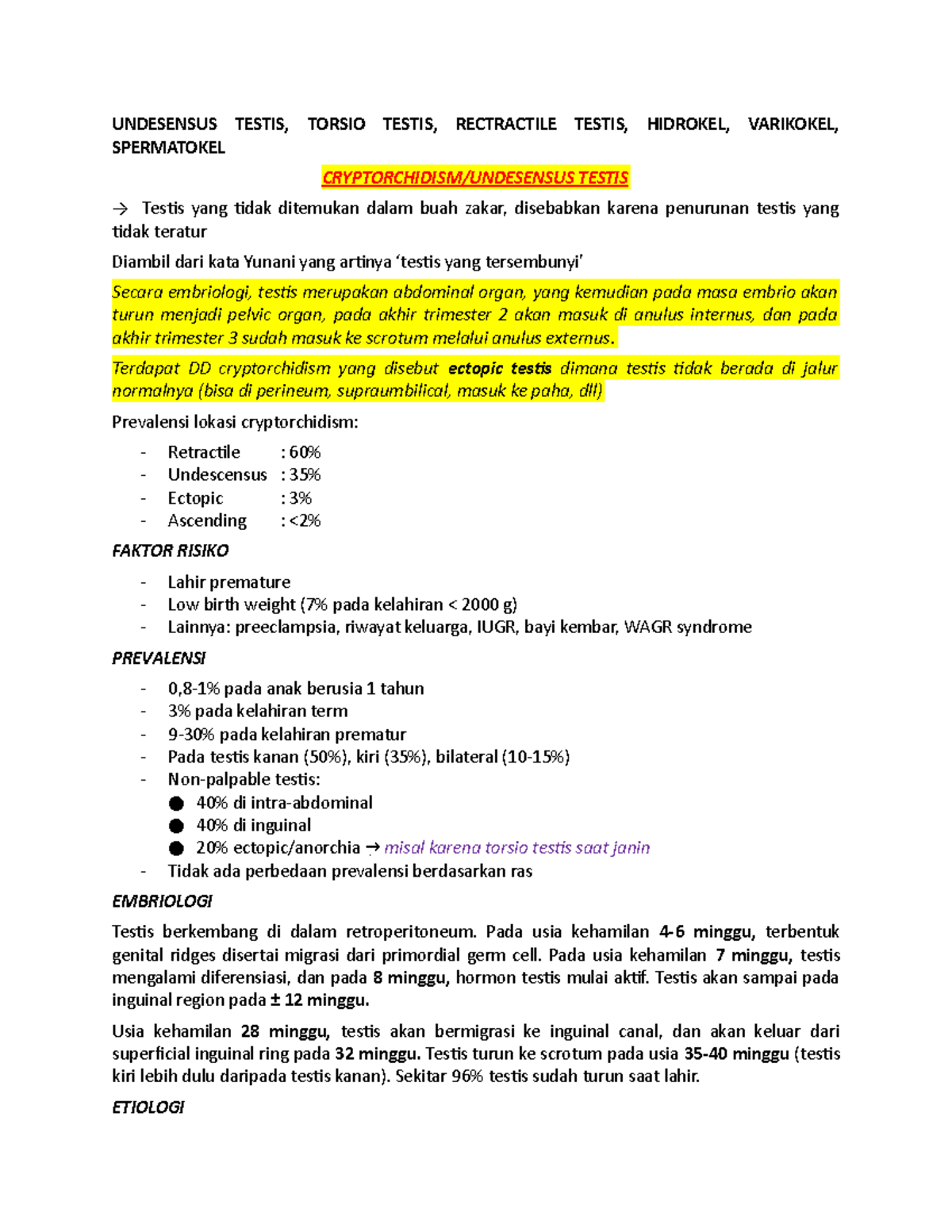LECT 17: Testis Undescensus, Torsion, Retractile, Hydrocele ...