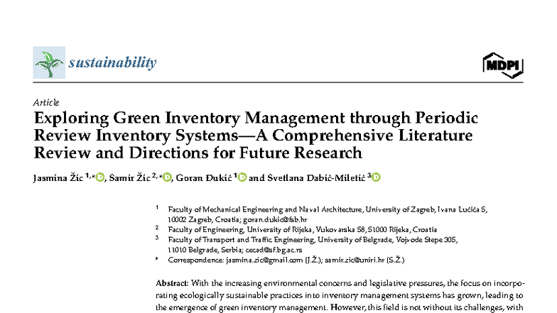 Sustainability 2024: Green Inventory Management via Periodic Review ...