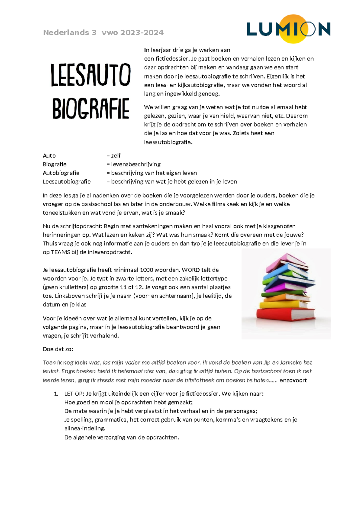 Fictiedossier: Schrijfopdracht voor Leesautobiografie (Nederlands 3 vwo ...