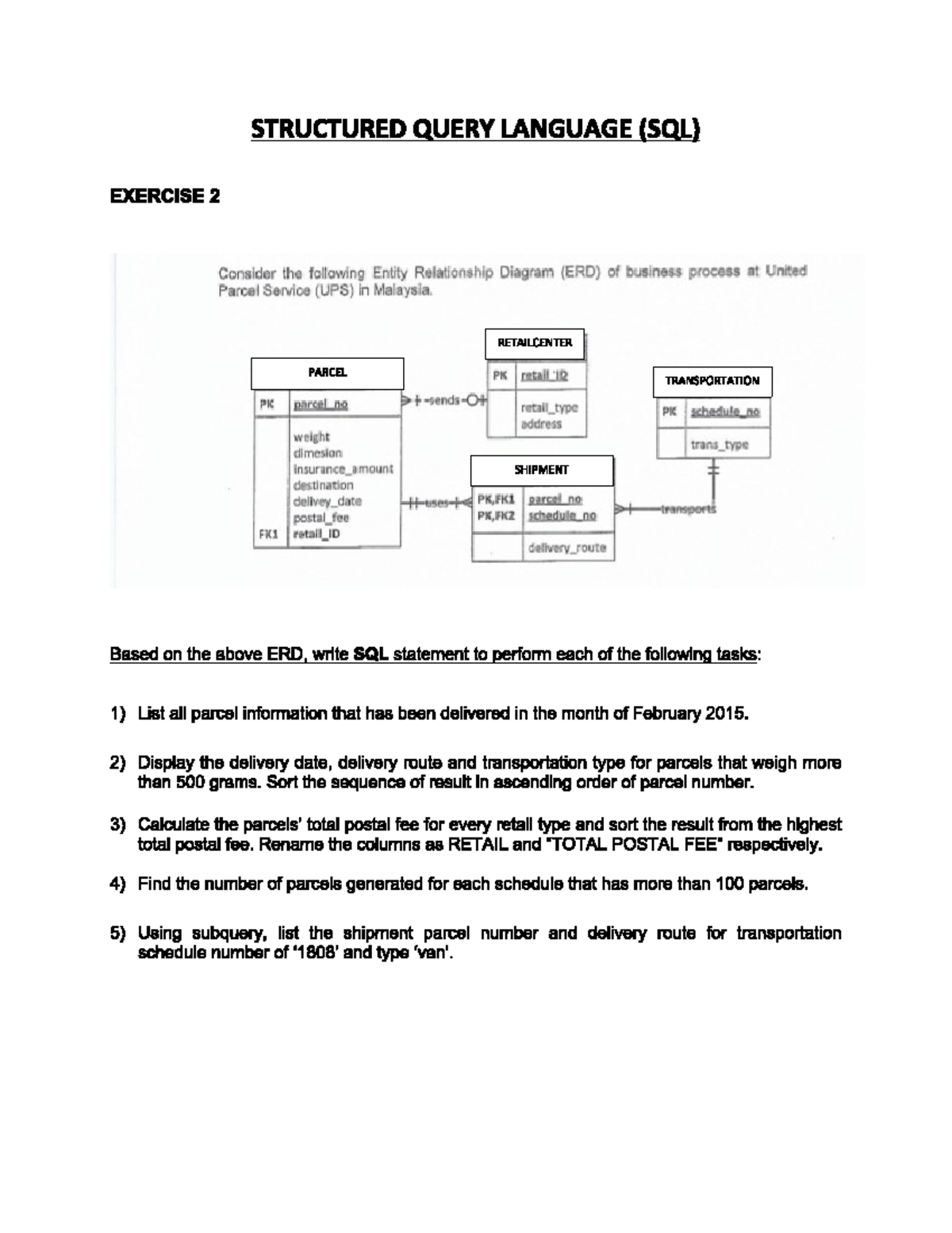 SQL - Exercise 2 - practice ict200 sql - STRUCTURED QUERY LANGUAGE (SQL ...