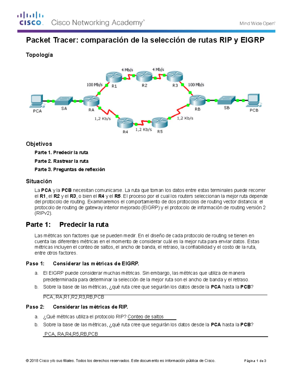 2 Packet Tracer - Comparing RIP and Eigrp Path Selection Instructions - Packet Tracer ...