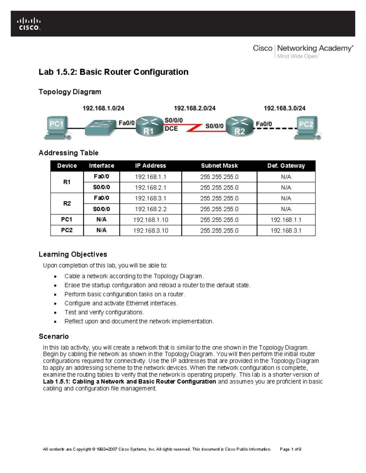 6_Lab_Basic Router Configuration.pdf (Networking) - Lab 1.5: Basic ...