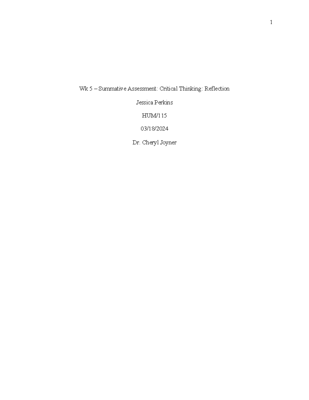 HUM115 Wk5 Critical Thinking Reflection and Analysis Essay - Studocu