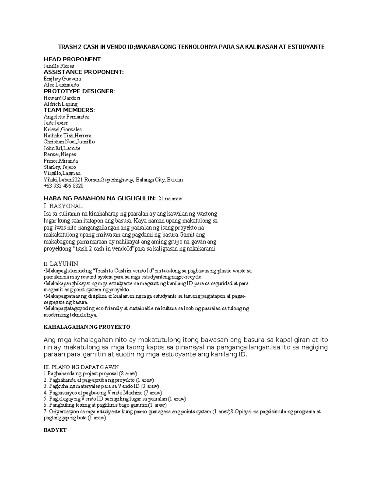 TRASH TO CASH: Project Proposal for Vendo Technology in Schools - Studocu