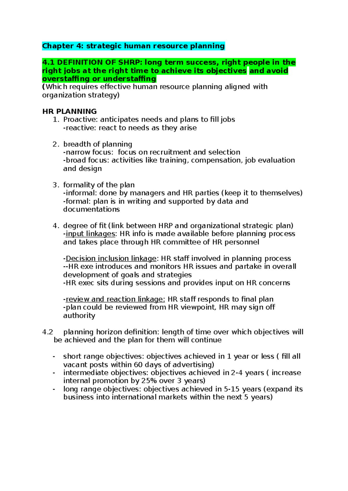 Chapter 4: Strategic Human Resource Planning (SHRP) Notes - Studocu