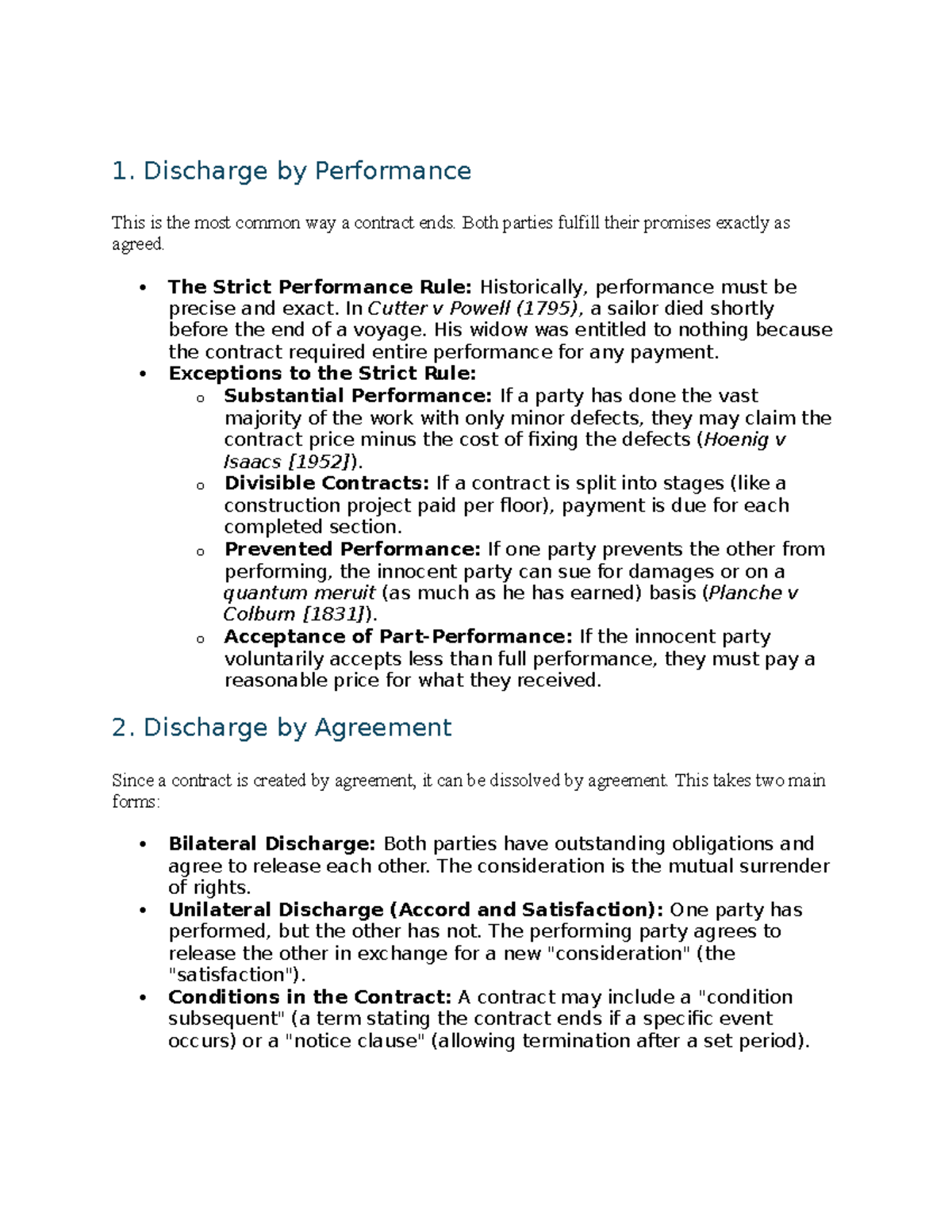 Contract Discharge & Termination: Key Concepts and Case Law - Studocu
