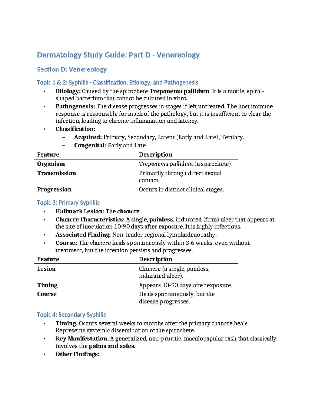 Dermatology Study Guide: D Venereology - Syphilis Overview and Key ...