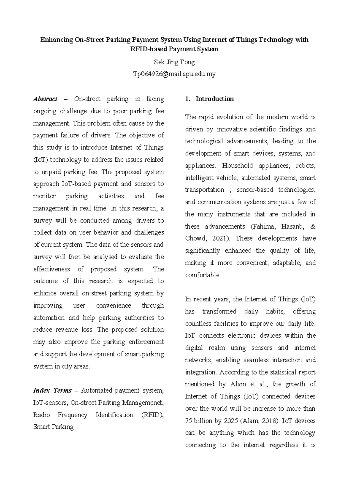 IoT-Based Smart Parking Payment System: Project Proposal (ENG 101 ...
