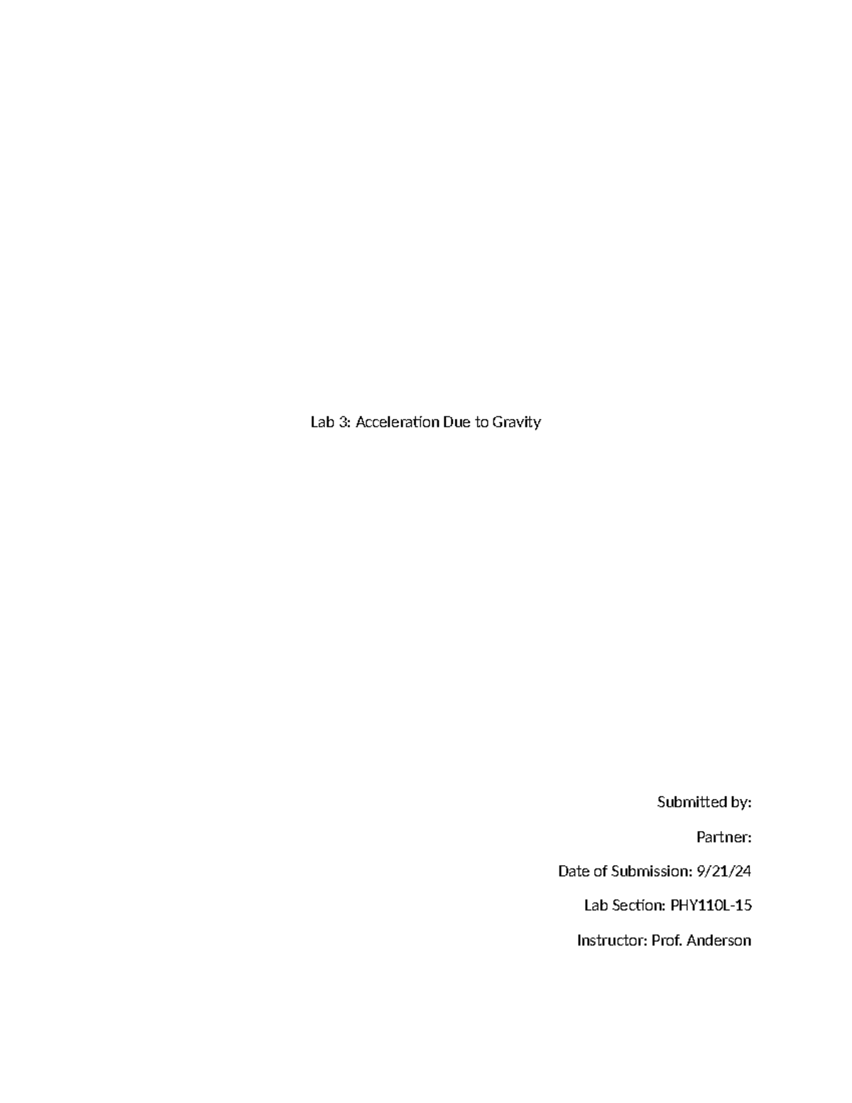 Physics Lab 3: Measuring Acceleration Due to Gravity - Studocu