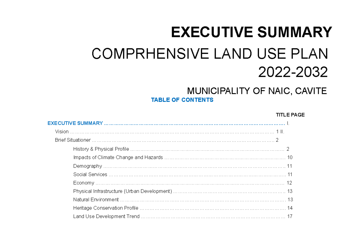 Naic CLUP 2022-2032: Executive Summary and Development Goals - Studocu