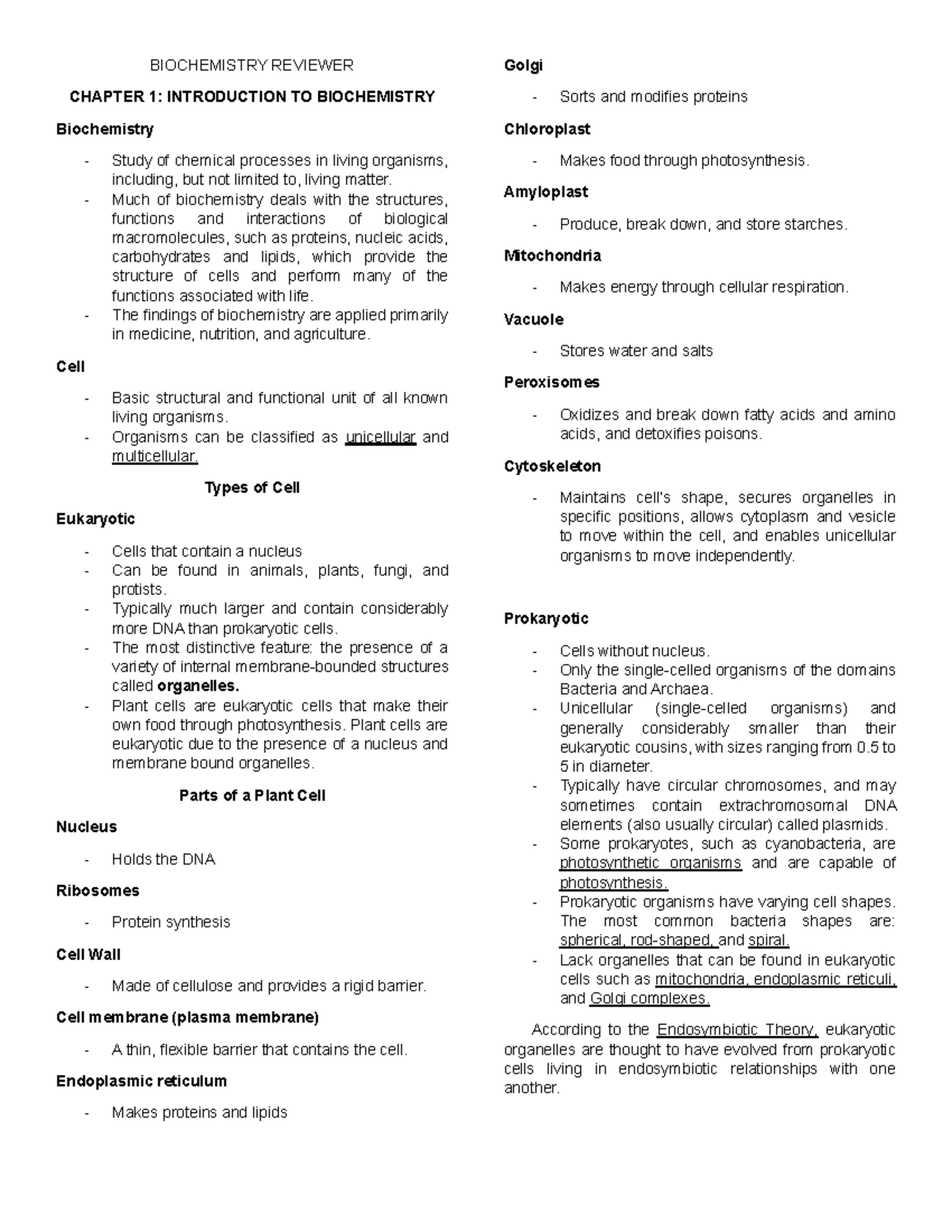 Biochemistry- Comprehensive Review for Exam Preparation - Studocu
