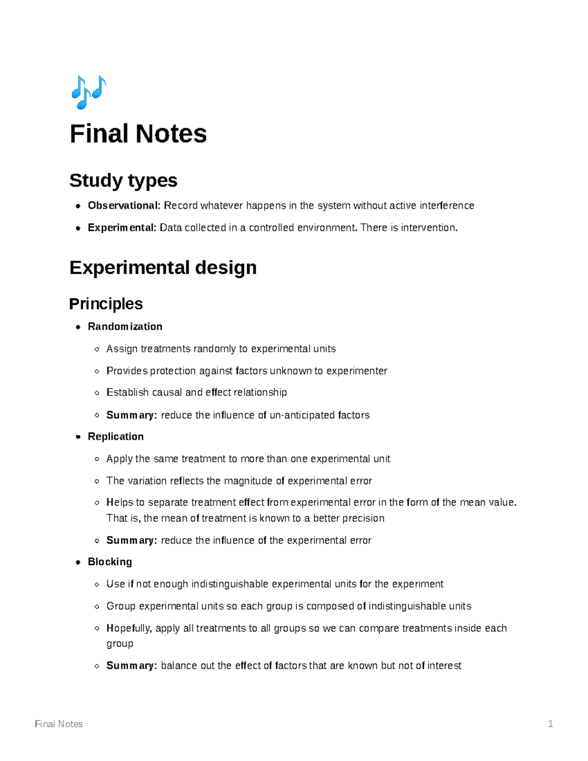 Final Exam Notes for Experimental Design and Statistical Methods - Studocu