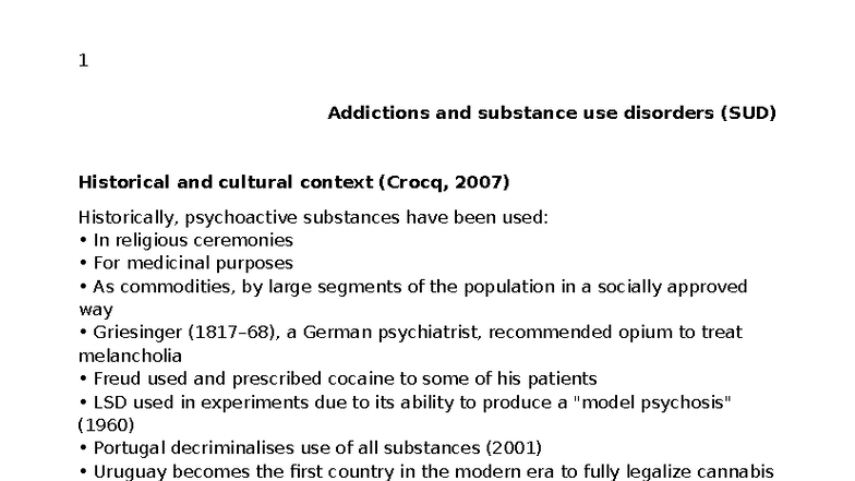 Addictions and SUD: Lecture Notes on Historical Context and DSM-5 - Studocu