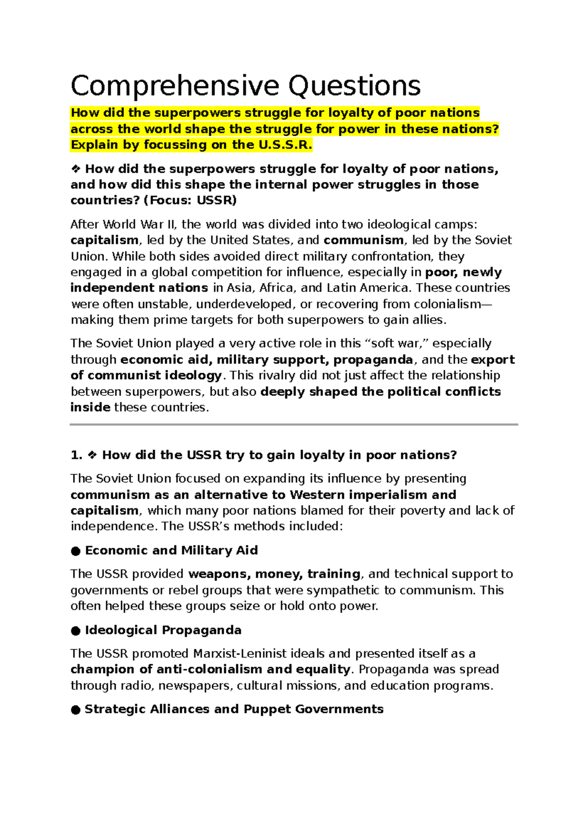 Cold War Dynamics: Superpowers' Influence on Poor Nations (Focus: USSR ...