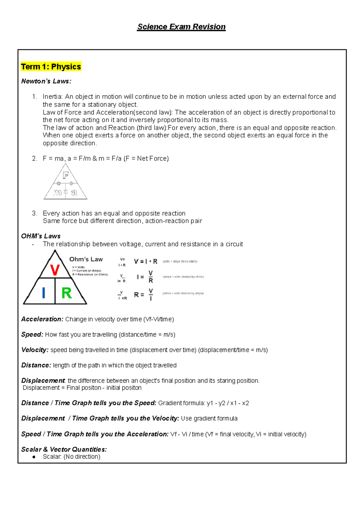Year 10 Science Exam Review Notes: Physics & Biology Topics - Studocu