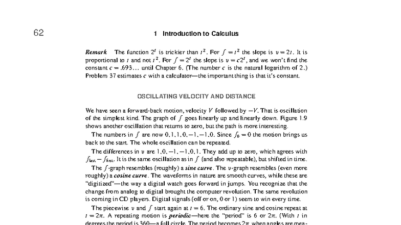 62 1 Introduction to Calculus: Oscillating Velocity & Distance Analysis ...