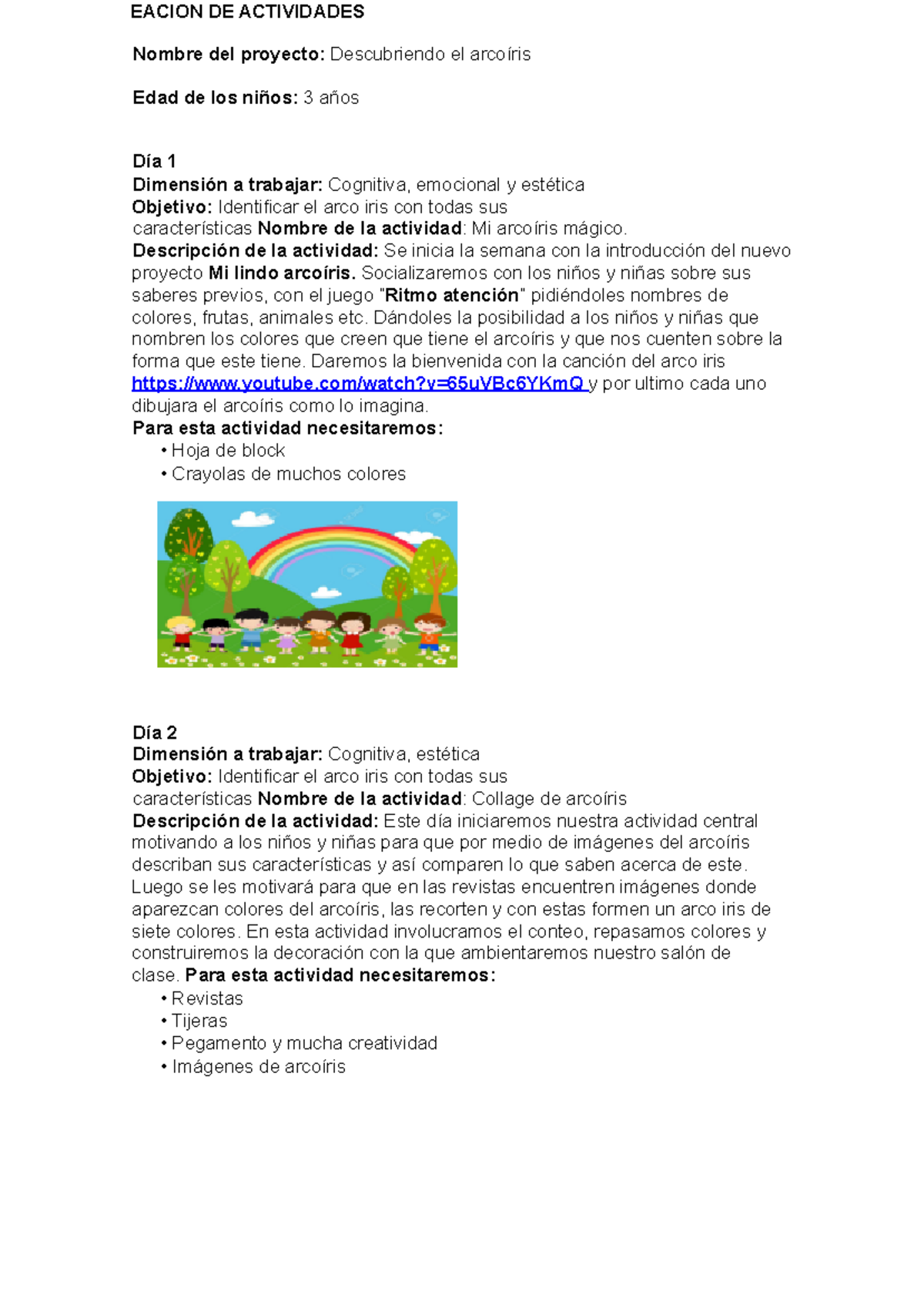 Actividades de Aprendizaje: Proyecto "Descubriendo el Arcoíris" - Studocu